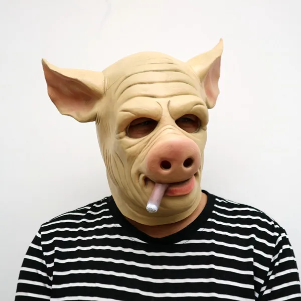 Adult Halloween Smoke Pig Cosplay Creepy Animal Prop Latex Party Unisex ...