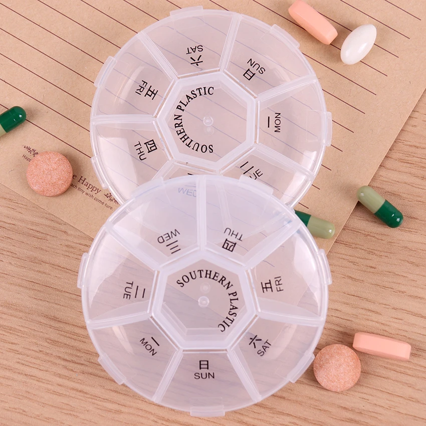 7 Days Mini Round Portable Travel Storage Vitamin Medicine Pill Box ...