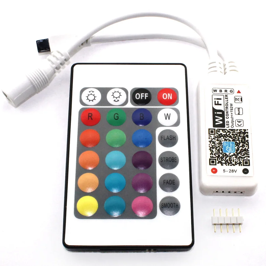 DC 5V 12V 24V Mini WiFi LED RGB / RGBW Controller iOS Android APP 24Key ...