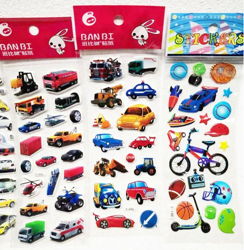 1x Sheet Reuseable Colourful Vehicles Cars Trucks Digger Bus Puffy 3D ...