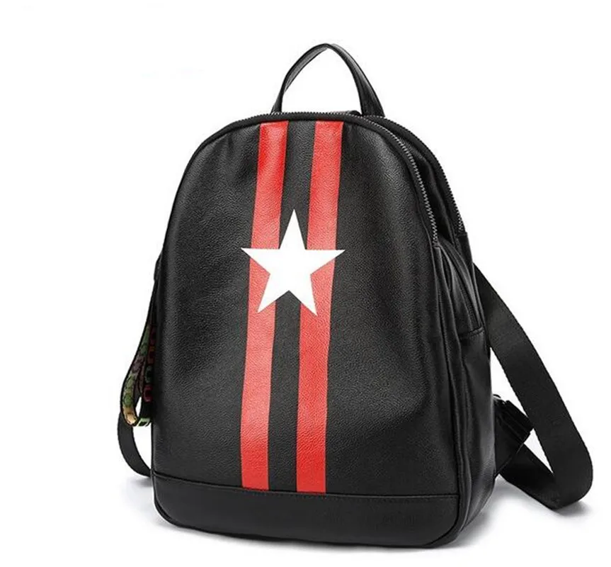 New Women Star Backpack Softback Red Striped Casual Travel Backpacks ...