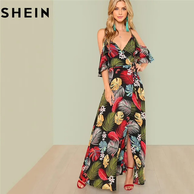 Buy Shein Summer Boho Floral Print Sexy Deep V Neck