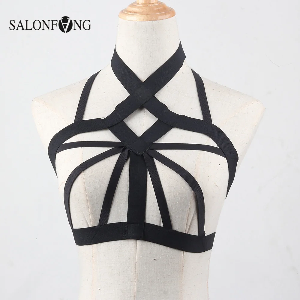 2018 new pastel goth women bralette strap belt mesh pentagram bust ...