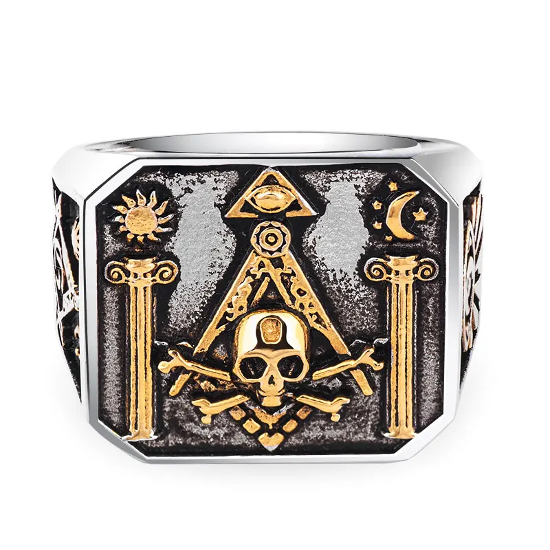Skull MasonicRing For Men Stainless steel Omniscient eye and freemason ...