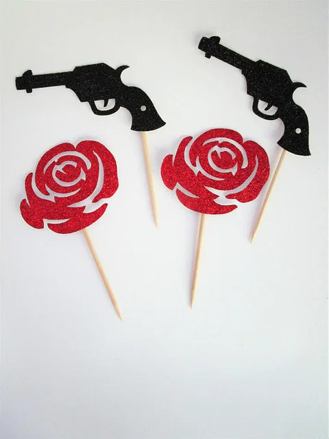 Glitter-Guns-or-Roses-wedding-birthday-cupcake-toppers-Gender-Reveal ...