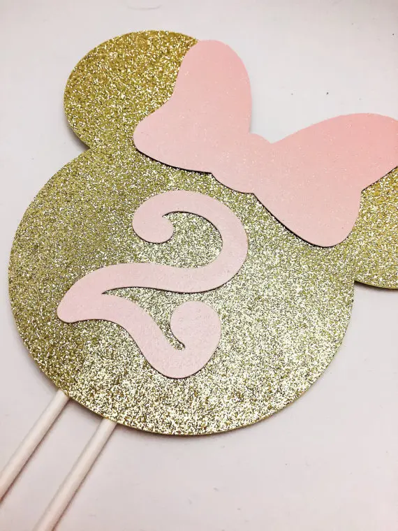 Gold and Pink mouse Cake Topper // Pink and Gold 2 years old Birthday ...