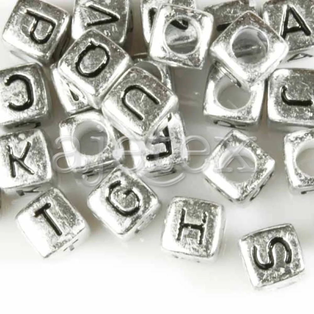 65 piezas 6x6x6mm acrílico letra del alfabeto de plata cubo ropa ...