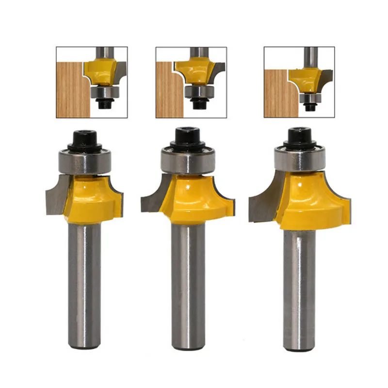 3Pcs 8mm Shank Round Over Router Bits 2 Flute End Mill with Bearing ...