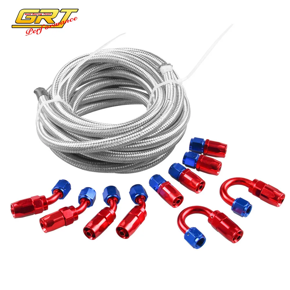 AN10 Stainless Steel Oil Fuel Braided Hose 5 Meter Pipe Straight 45 180 an10-stainless-steel-oil-fuel-braided-hose-5-meter-pipe-straight-45-180