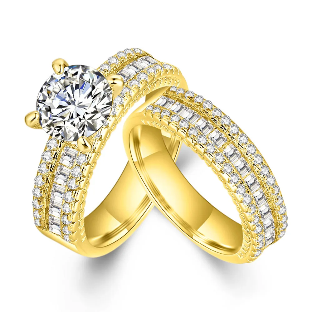 Western Style Micro Full Zirconia Ring Set Yellow Gold Filled 2 Piece ...
