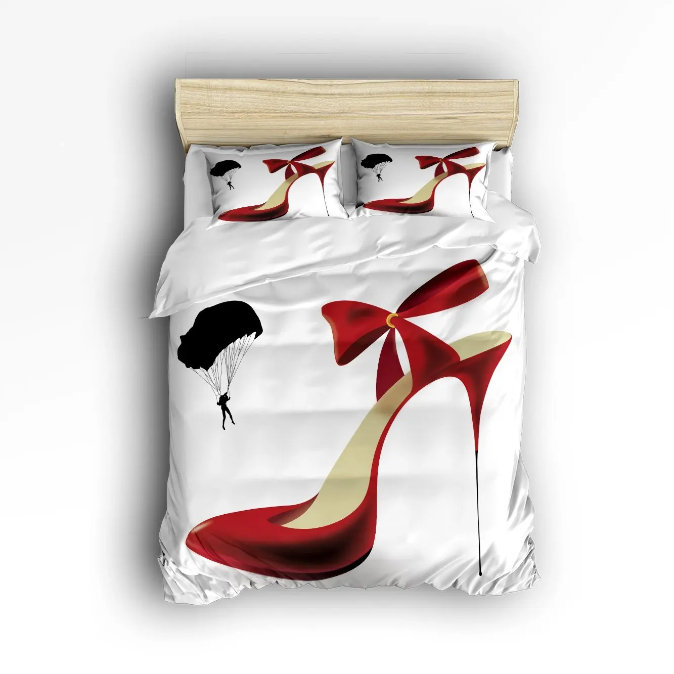 4 Piece Bed Sheets Set, Sexy Red High Heel Design, 1 Flat Sheet 1 Duvet ...