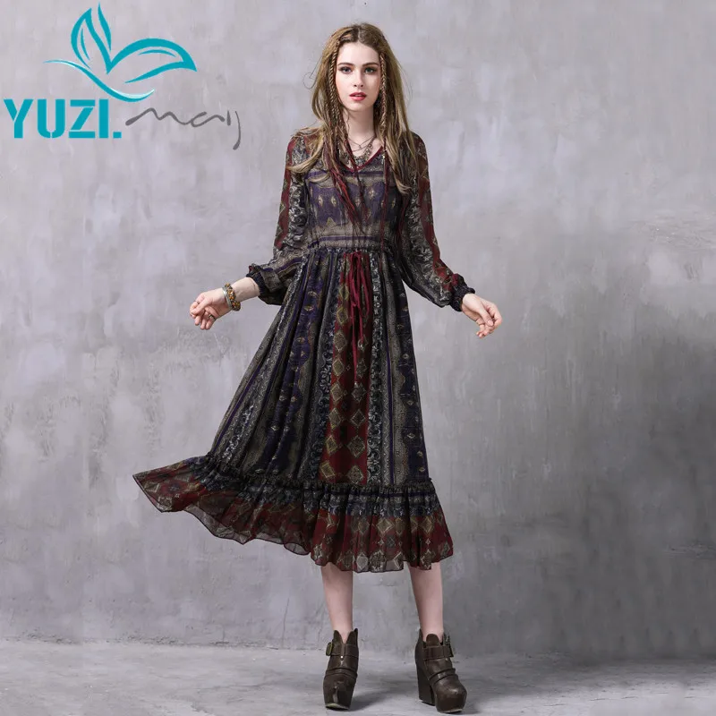 Yamzi-may-vestido-de-praia-chiffon-manga-comprida-decote-em-v-estampa ...