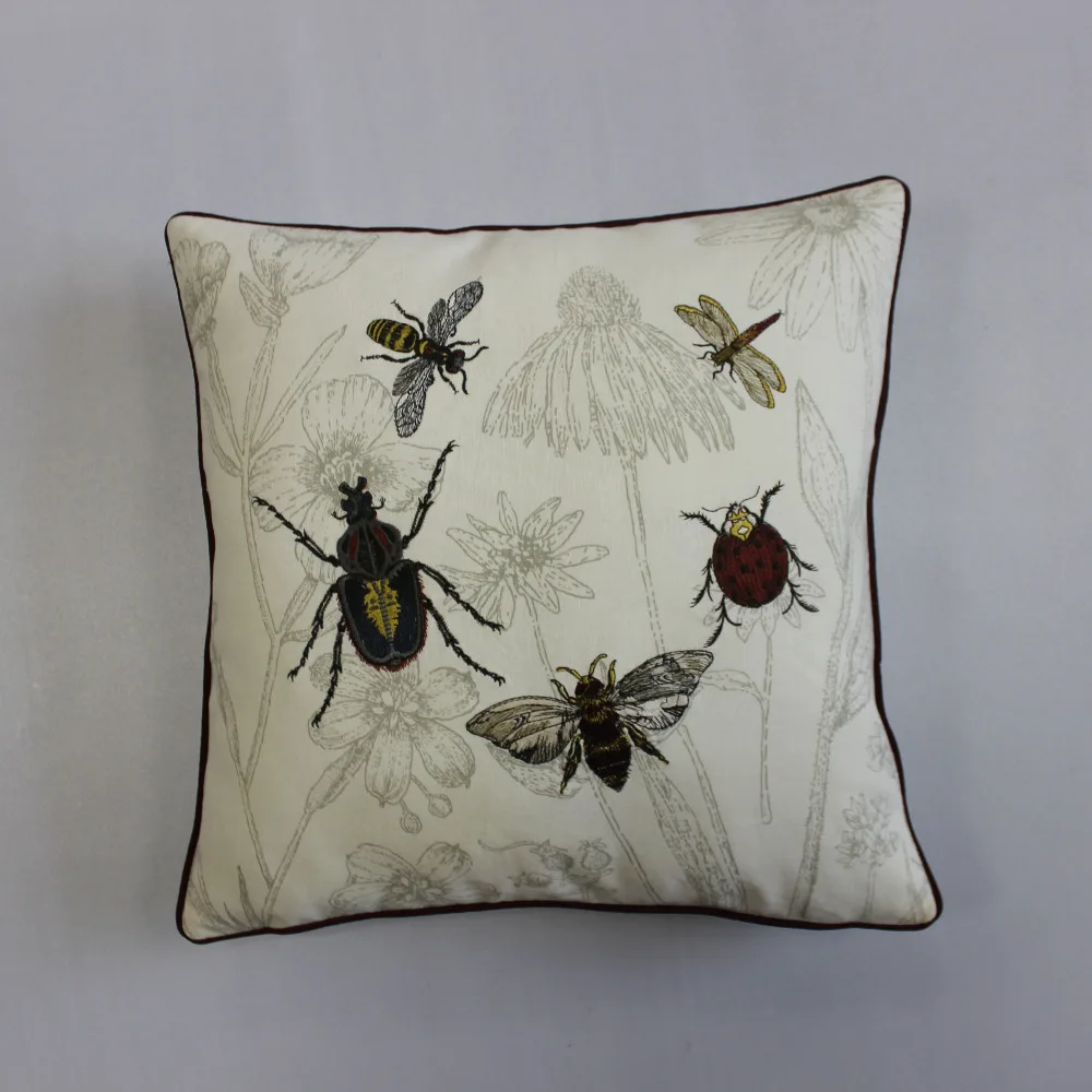VEZO HOME embroidered beetles insect cotton linen sofa cushion cover ...