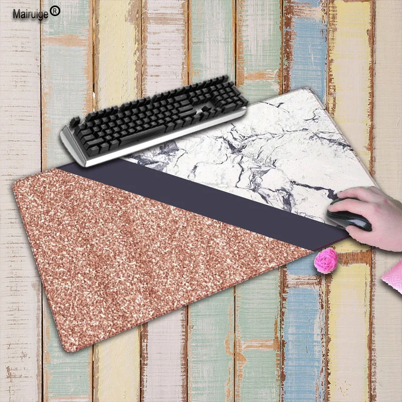 Mairuige Rose Gold Marble Keyboard Large Lock Edge MousePads Size for ...