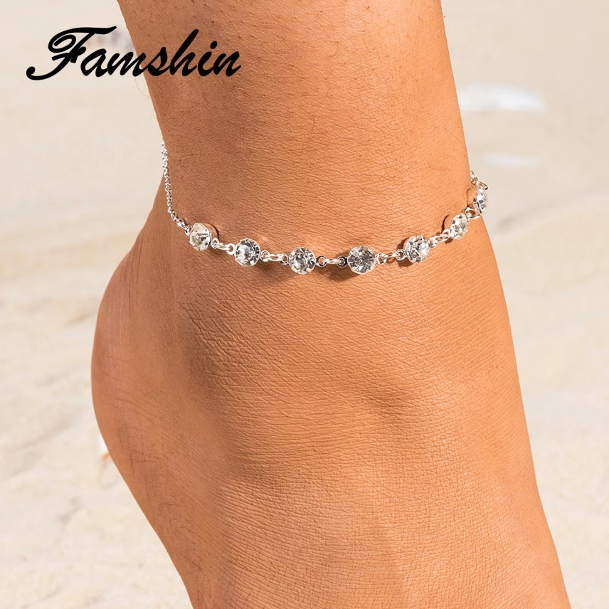 Famshin Hot Vintage Fashion Crystal Anklets For Women Link Chin
