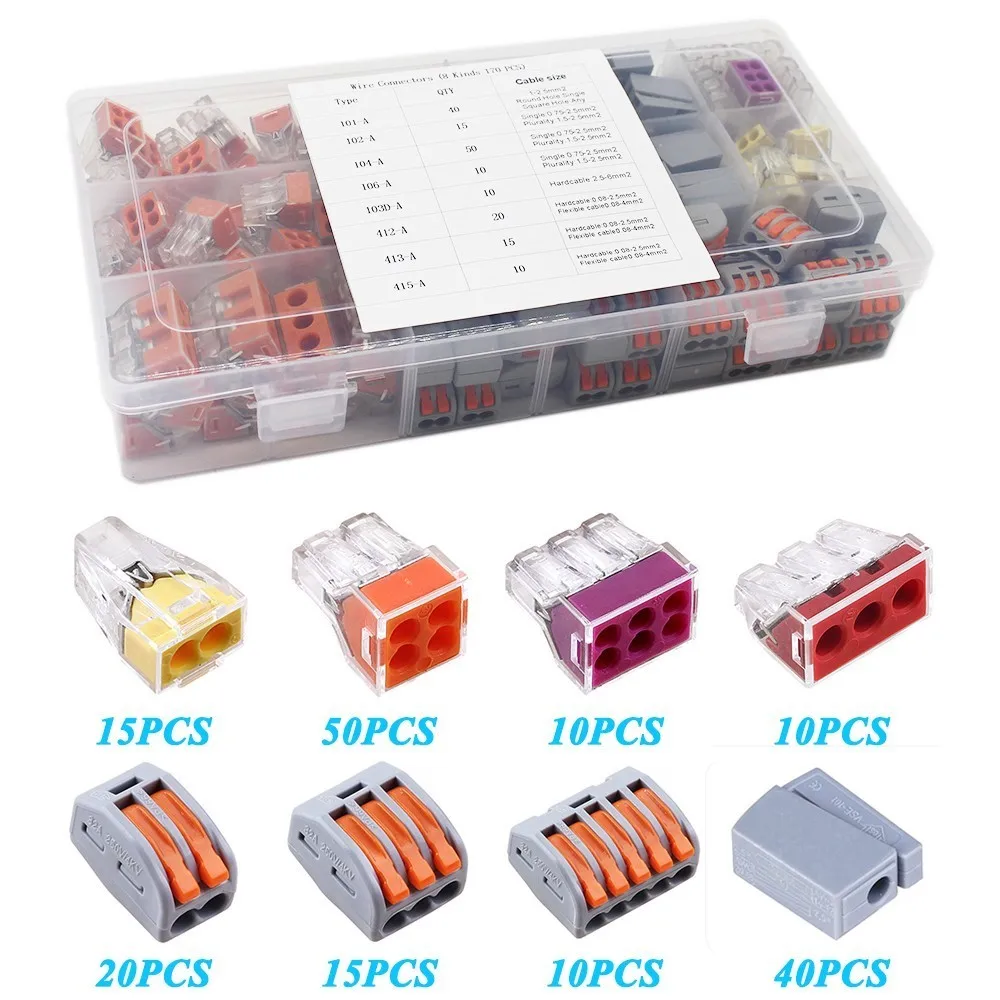 (170PCS/BOX) mini fast WAGO Connector Mixed Model set Universal Compact ...