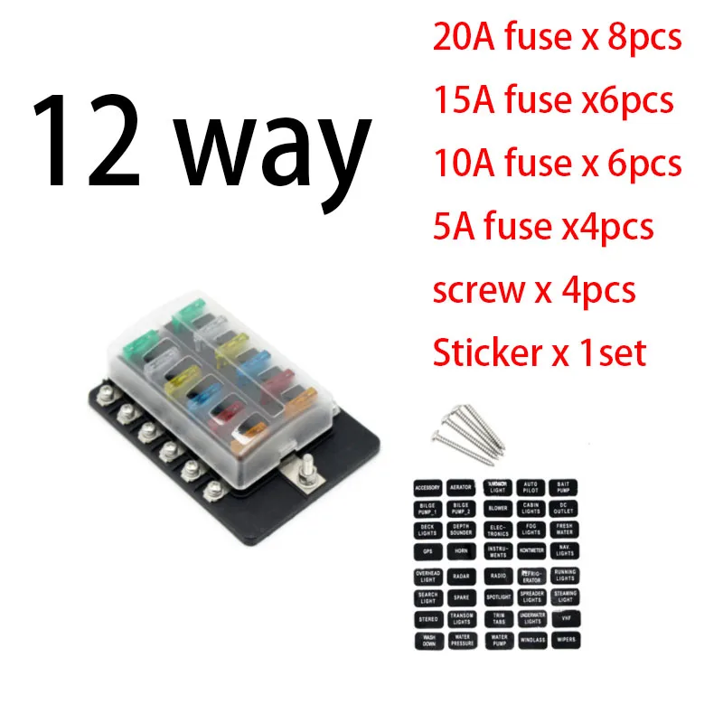 6/8/10/12 way fuse box holder 12V with LED Warning Light 5A 10A 15A 20A ...