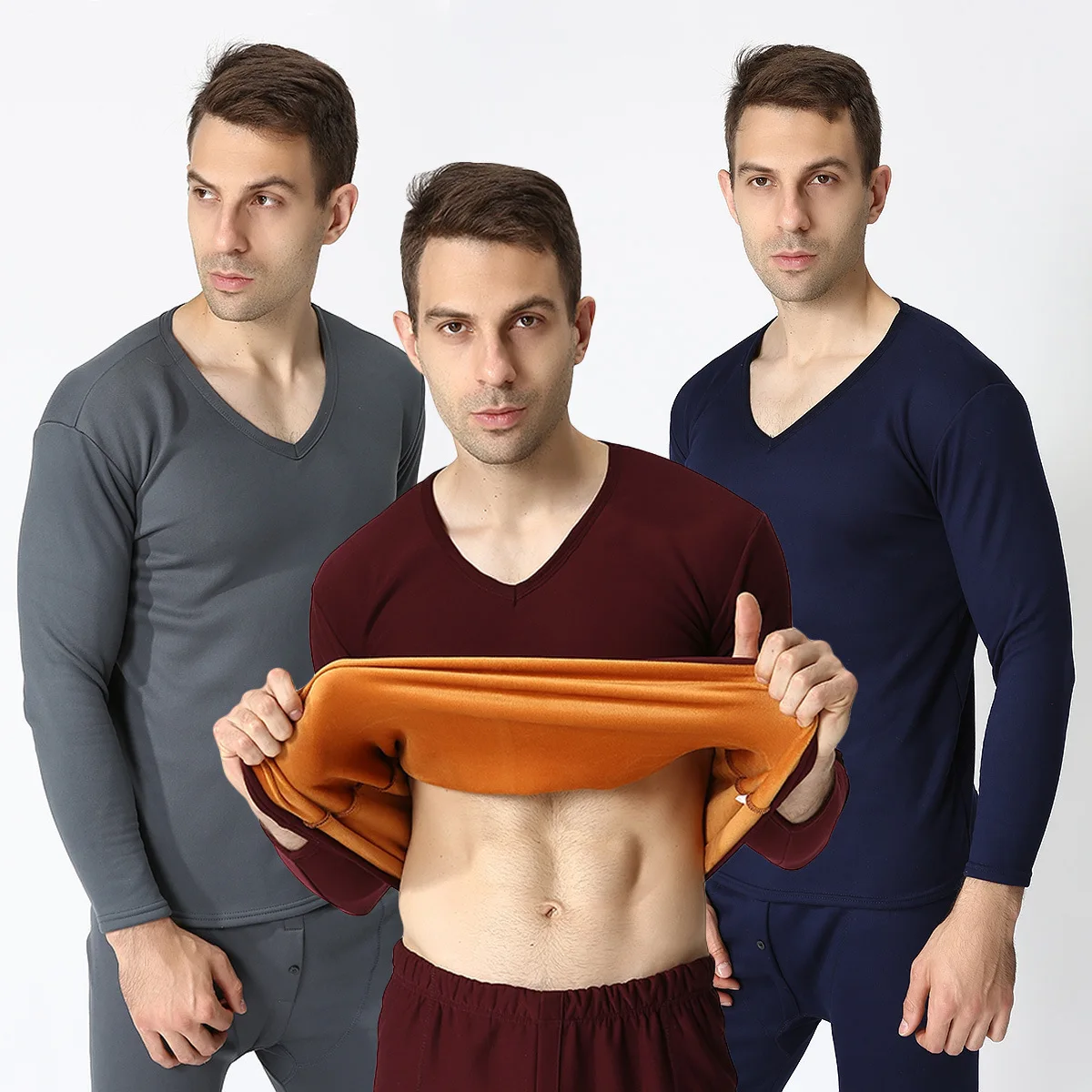 Ropa interior térmica de algodón para hombre, camisetas de manga larga ...