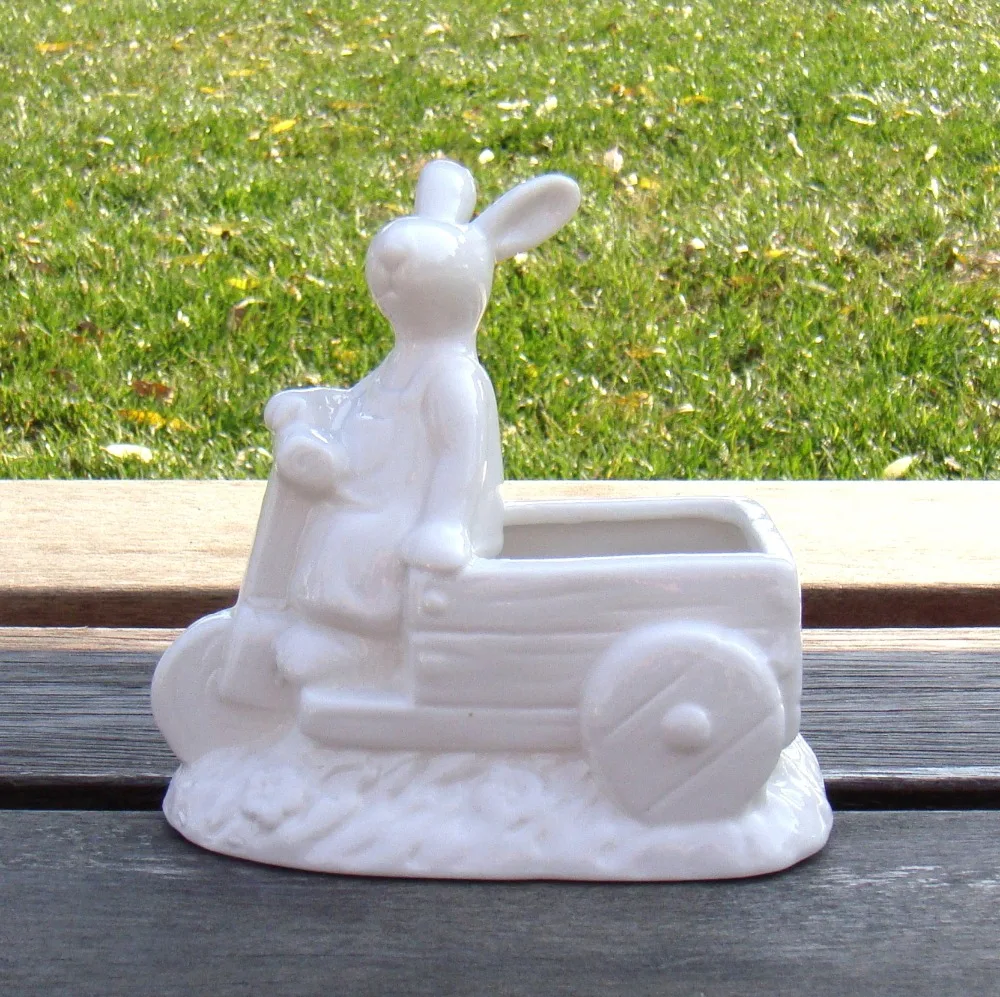 Cute Porcelain Tricycle Rabbit Figurine Flower Pot Decorative Ceramics ...