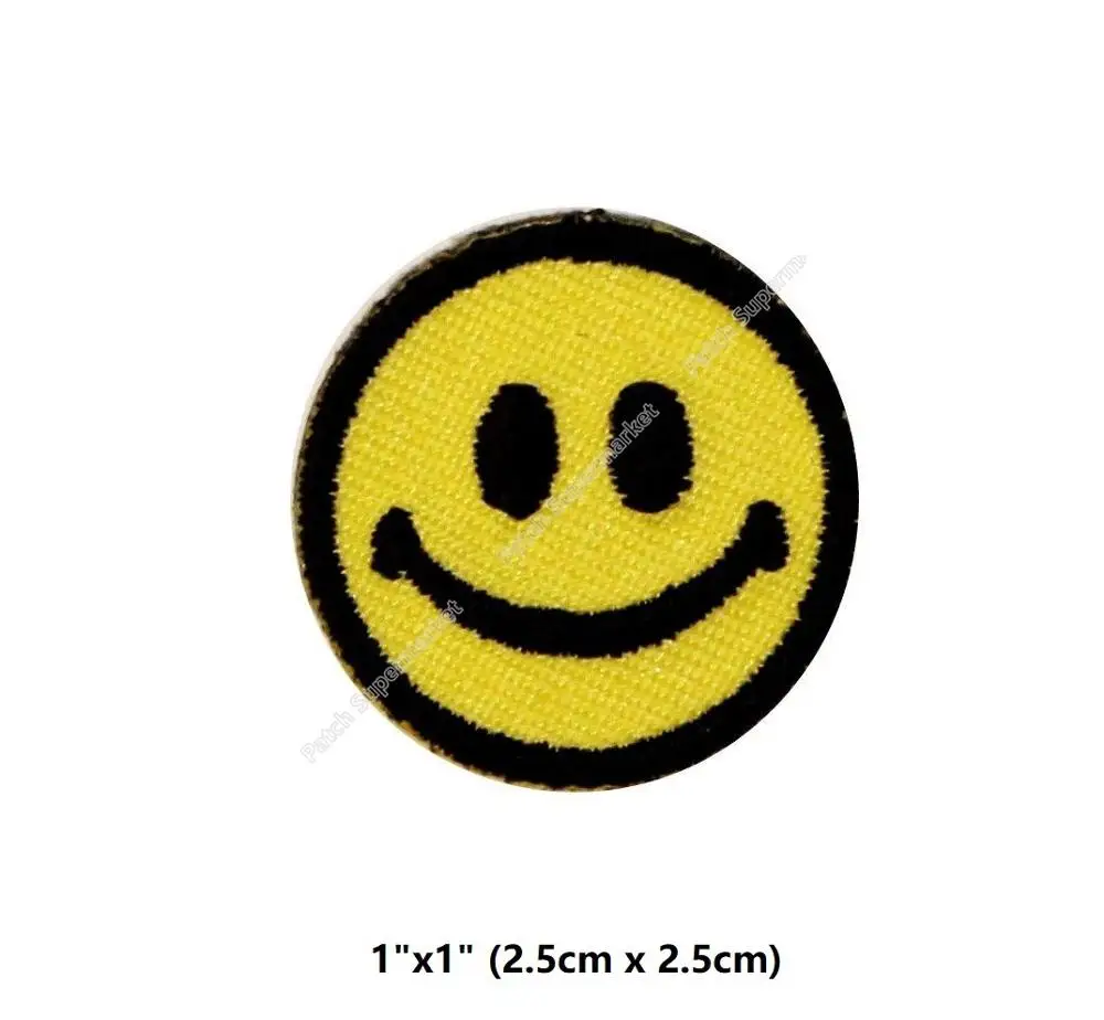 Mini Smiley Happy Smile Face Black Yellow Embroidered Iron On Applique ...
