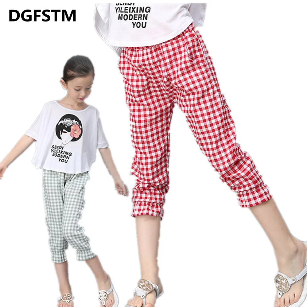 2017 Kids Capri Pants For Girls Clothing Children Plaid Trousers ...