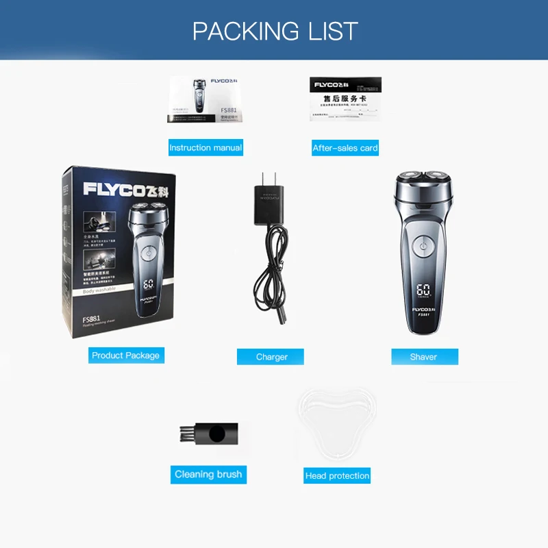 FLYCO Razor Intelligent LED Display Electric Shaver For Men Twin Blade ...