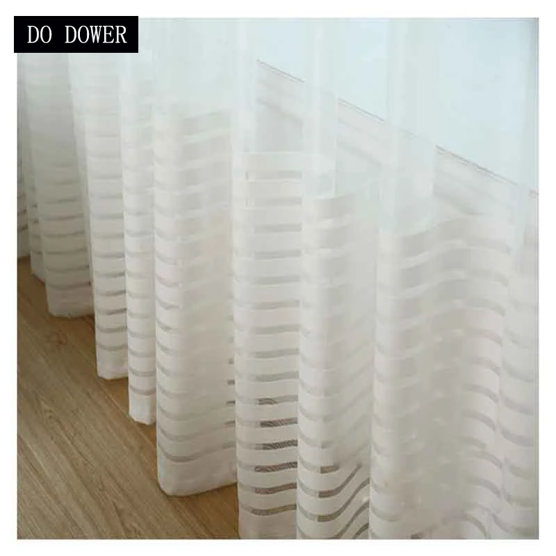 Modern Rod Style Curtains Solid Striped Sheer for Living Room Bedroom ...