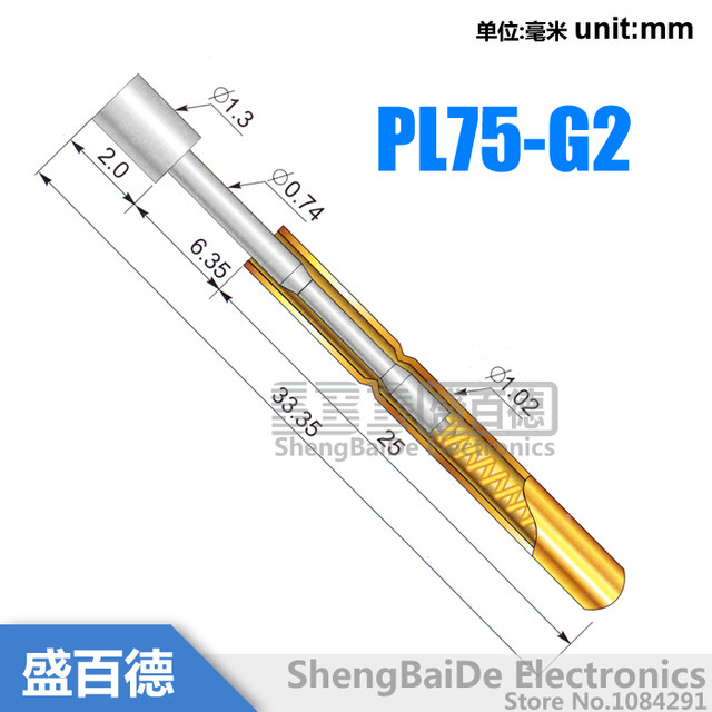 무료 배송 100 개/몫 PL75-G2 33.35mm 스프링 테스트 프로브 포고 핀