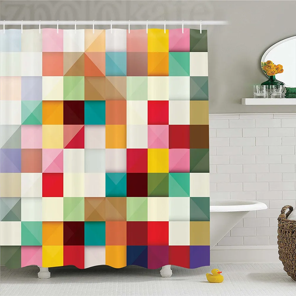 Abstract Decor Shower Curtain Artistic Modern Cube Inspired Colorful