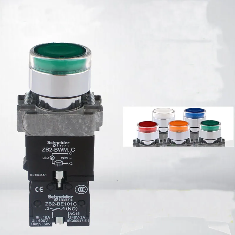 Schneider-self-reset-light-button-switch-XB2BW33B1C-green-normally-open ...