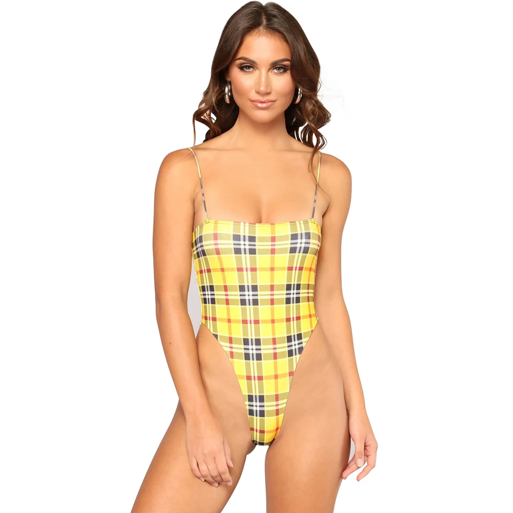 Buy Sexemara One Piece Swimsuit 2018 Yellow Plaid