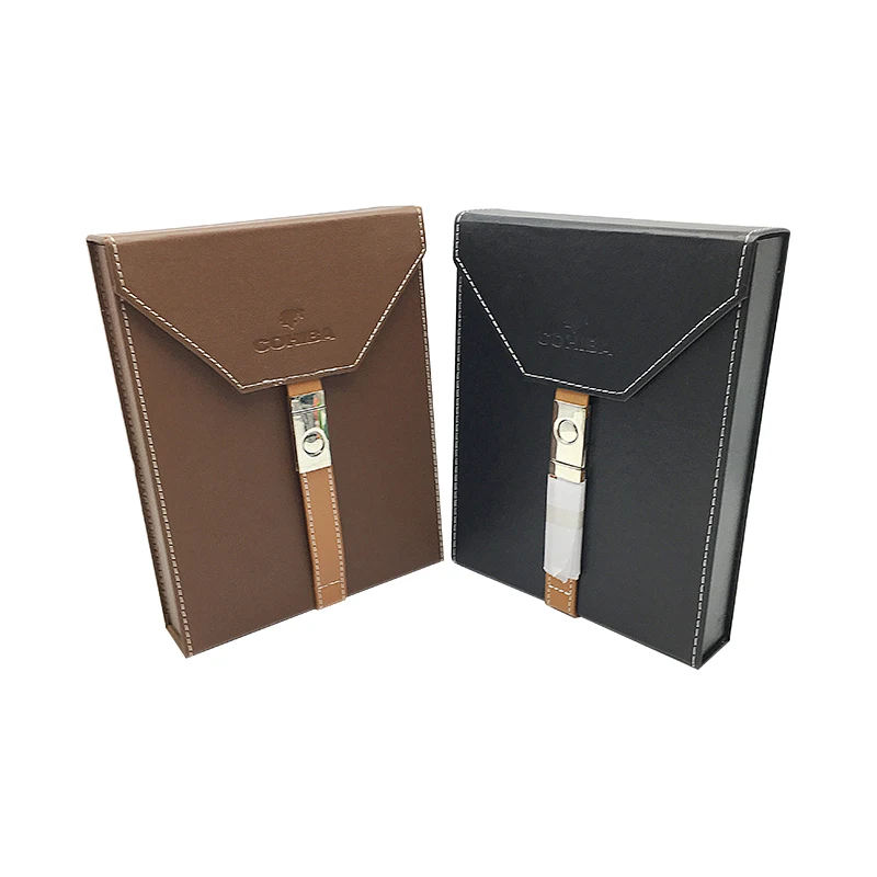 Cigar Case Humidor Black Brown Leather Portable Travel Cedar Lined Book ...