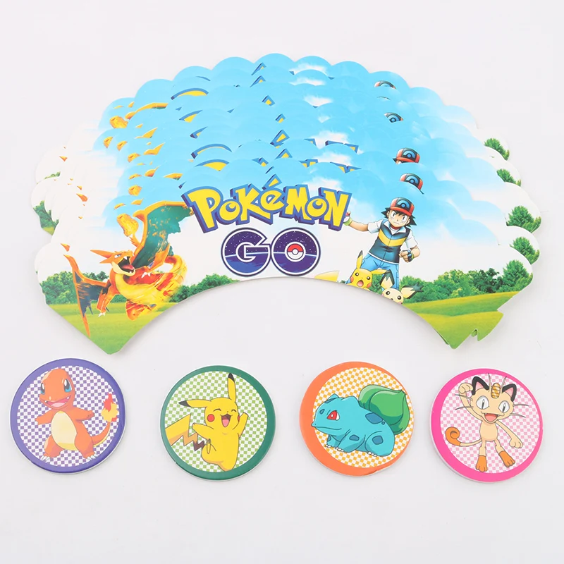 24pcs Pokemon Pikachu Cupcake Cake Wrappers Toppers Baby Shower Kids ...