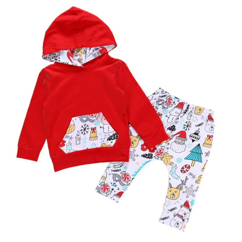 Новая одежда на Рождество для малышей набор мультфильм с длинными рукавами толстовка с капюшоном ...