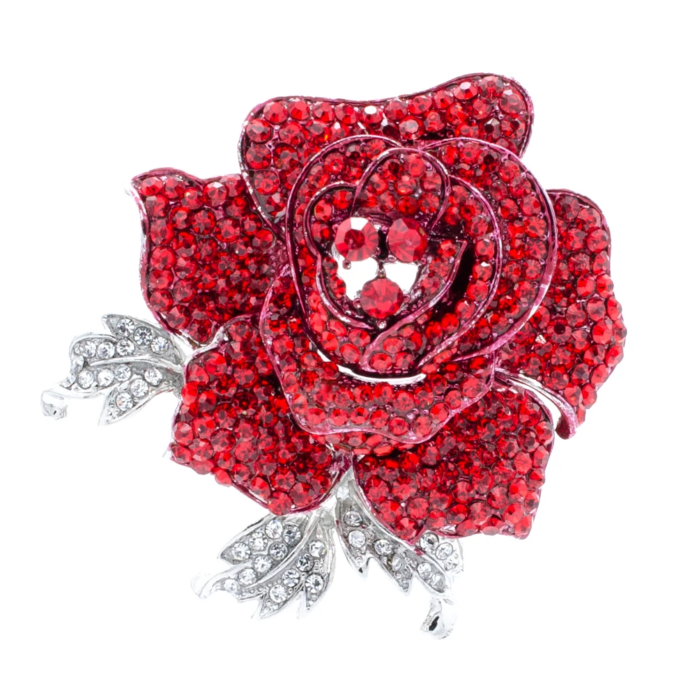 Crystal Rhinestone Red Rose Flower Brooch Pin Broach Women Jewelry ...