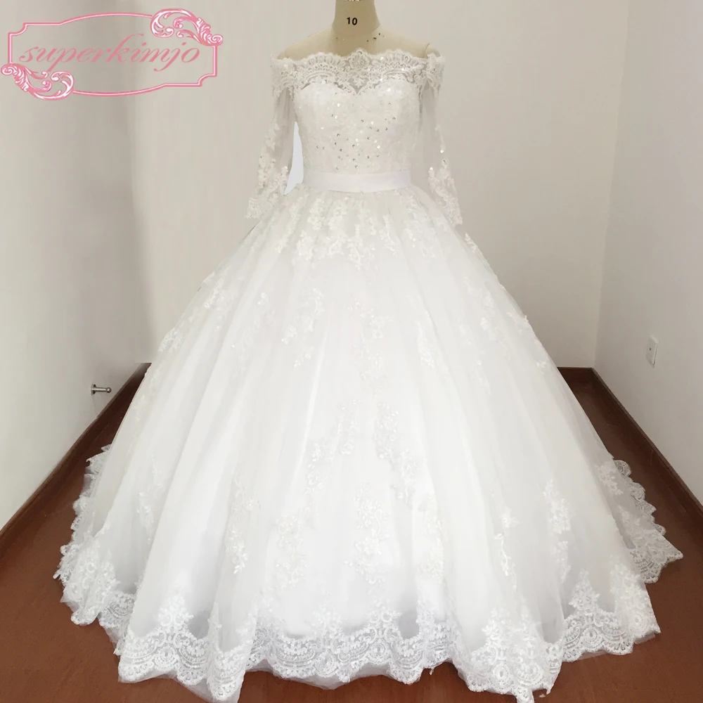 Ball Gown Wedding Dress Real Photo Long Sleeve Lace Appliques Beading ...