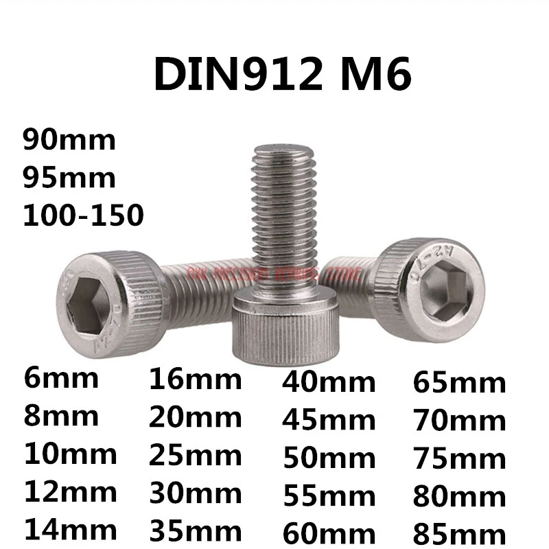 DIN912 M6 Metric Thread 304 Stainless Steel Hex Socket Head Cap Screw