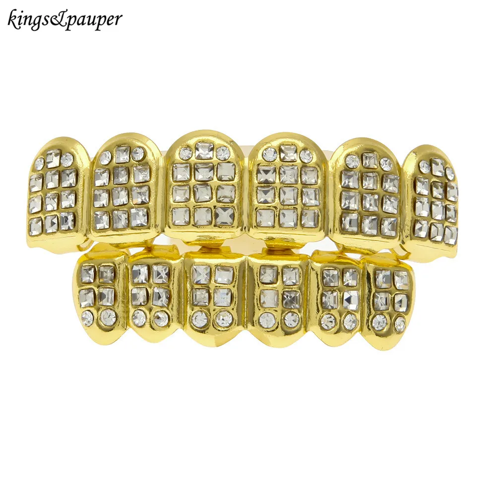High quality 6 Silver Teeth Grillzes Top Bottom ICED OUT CZ Tooth Caps ...
