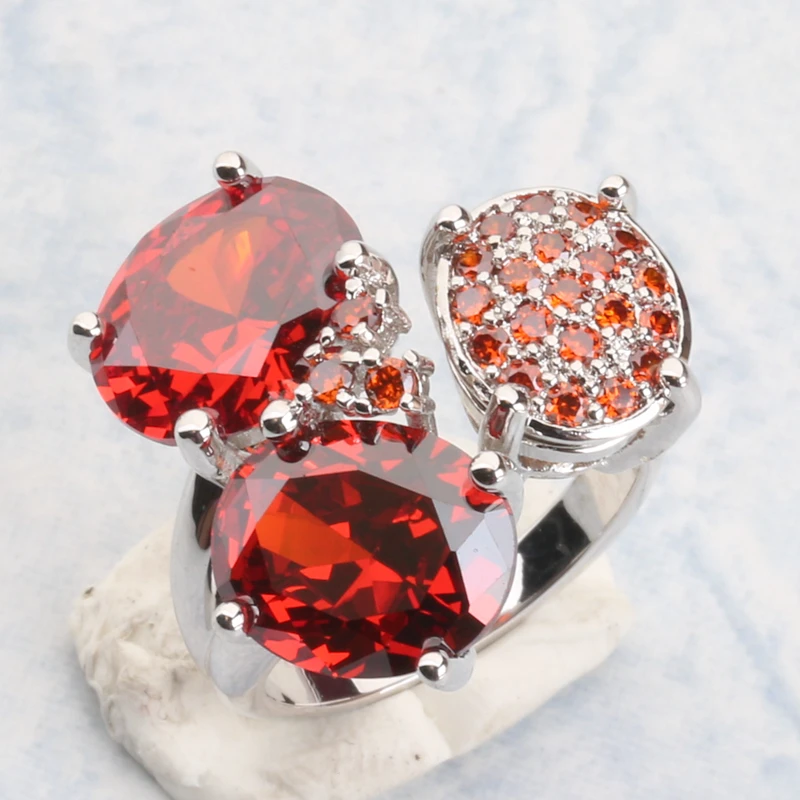 Anillo de Argento Chapado en plata, granate rojo, ajustable, talla 6 ...