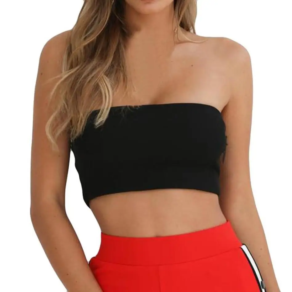 Tube Top Women Sexy Strapless Cropped Bandeau Tops Fashion Black Tube