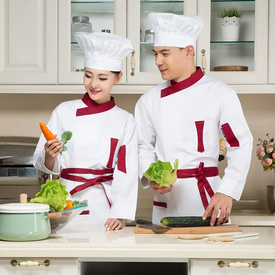 6 Color Chef Uniform Wear Long Sleeve Outfit Kitchen Clothes and Women ...