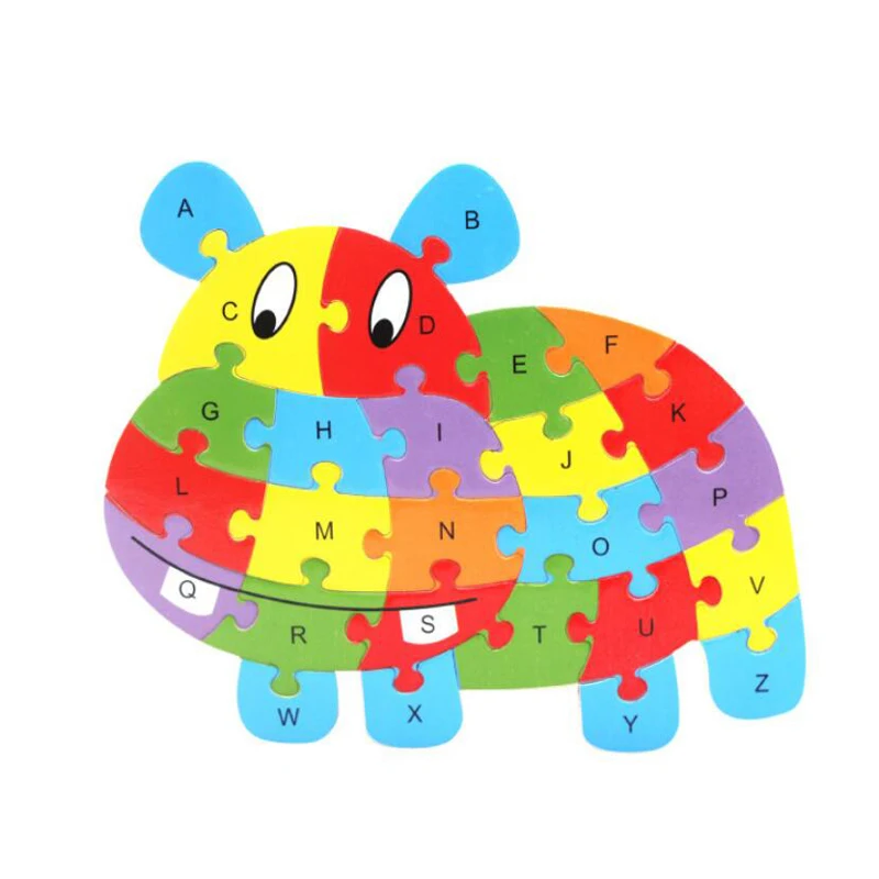 Wooden 26 Letters Puzzle Jigsaw Wooden Toys For Children Cartoon Animal ...