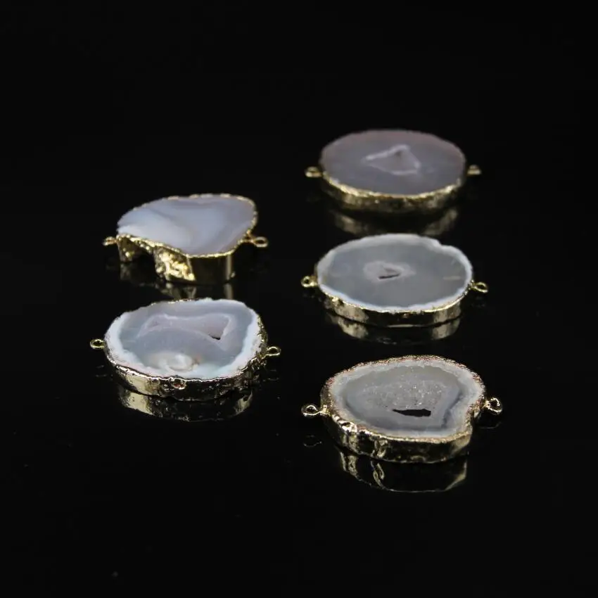 5pcs/lot,Natural White Agates geode Oval Slab Connector,Gold edge Raw ...