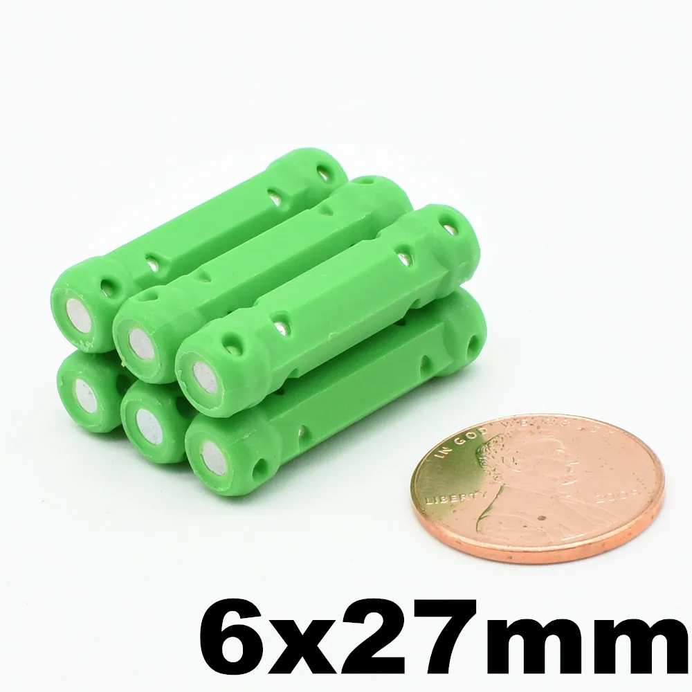 10pcs 6x27 Strong Magnet Cylinder Green NdFeB Building Magnetic Stick 4 ...