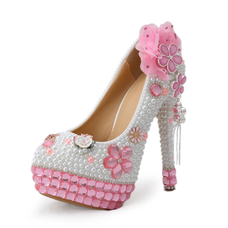 2018 Vogue White Pearl Formal Shoes Bridal High Heel Party Prom Shoes ...