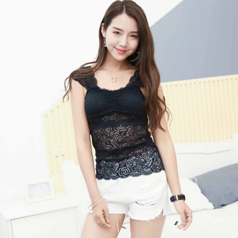 Sexy Women Fashion Full Lace With A Chest Pad Rendering Vest Camisole