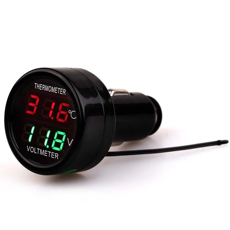 Car Cigarette Lighter Voltmeter Thermometer Temperature Meter Monitor ...