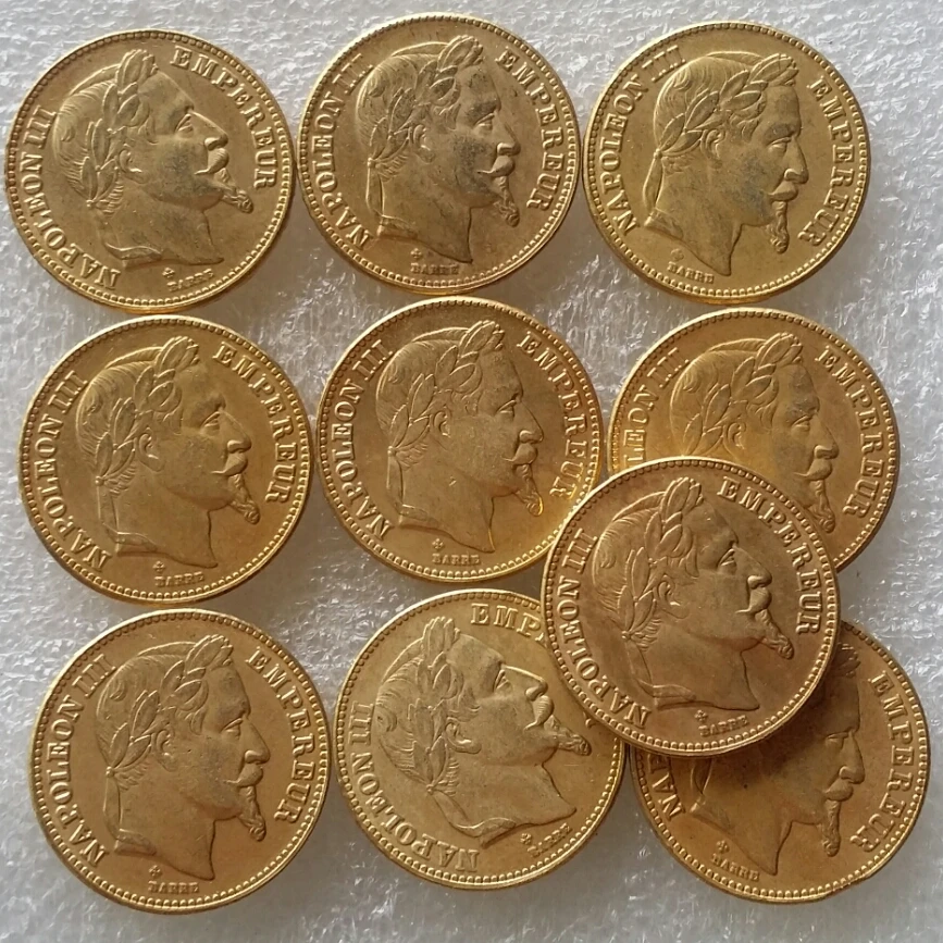 FRANCE Whole set 1861 1870 10pcs Made Of Brass Plated Gold NAPOLEON 20 ...