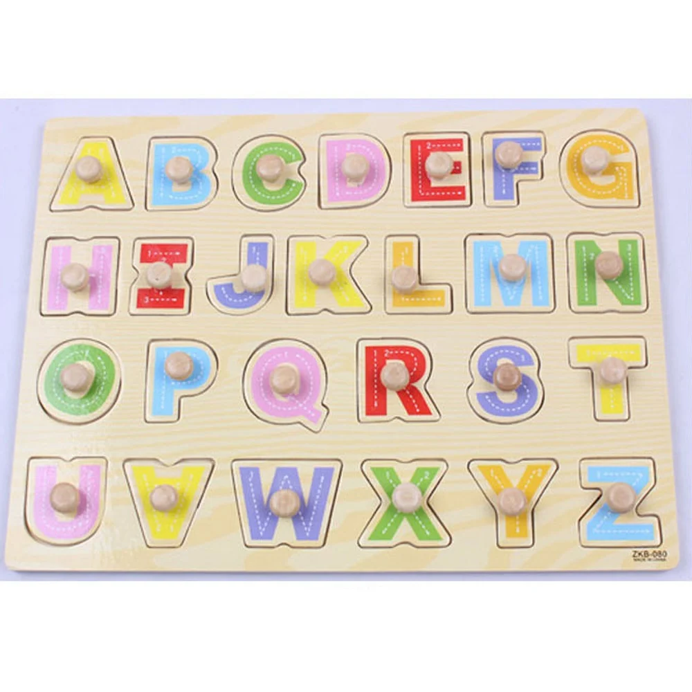 Jigsaw Puzzle 26 Pcs Wooden Alphabet Peg Letter Hand Grasp Educational ...