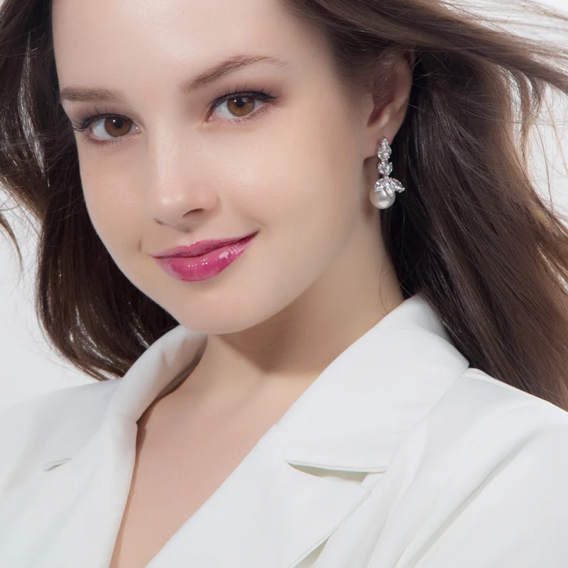 CWWZircons 3 шт. сверкающие CZ Висячие жемчужные свадебные вечерние цепочки и ожерелья Серьги ...